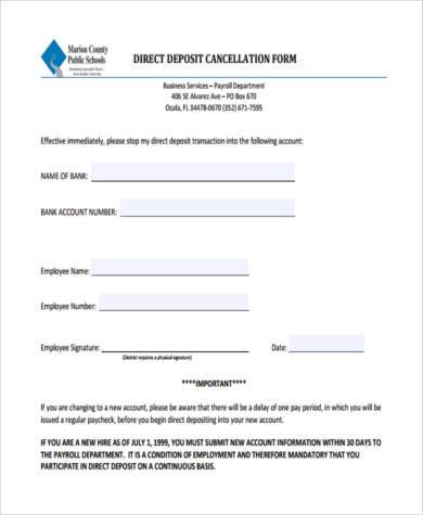 FREE 7+ Sample Direct Deposit Cancellation Forms in PDF | MS Word