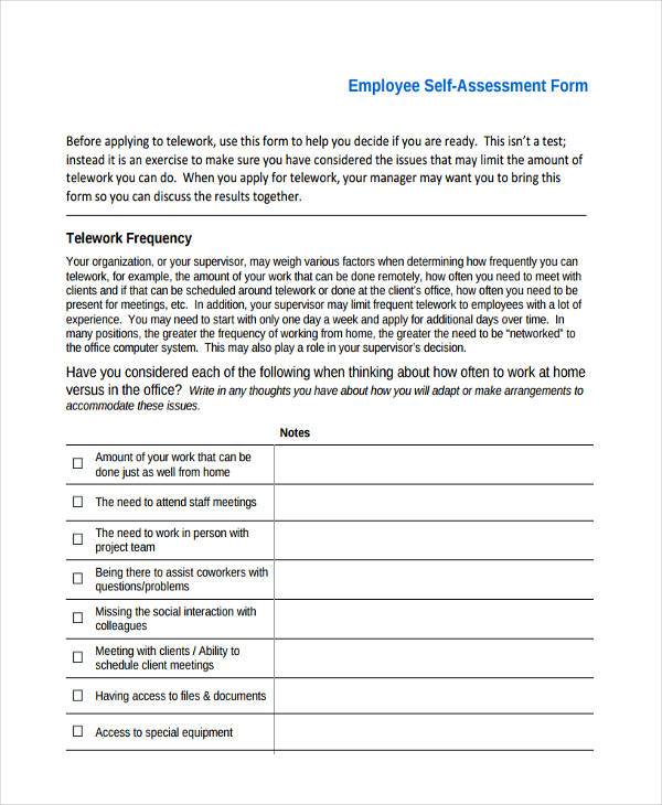FREE 22+ Sample Self-Assessment Forms in PDF | MS Word | Excel