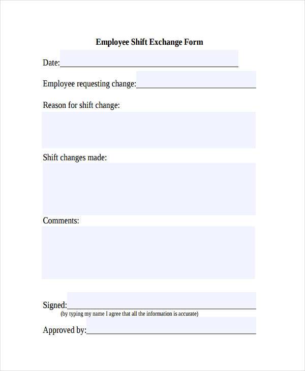FREE 11+ Employee Shift Change Form Samples, PDF, MS Word, Google Docs