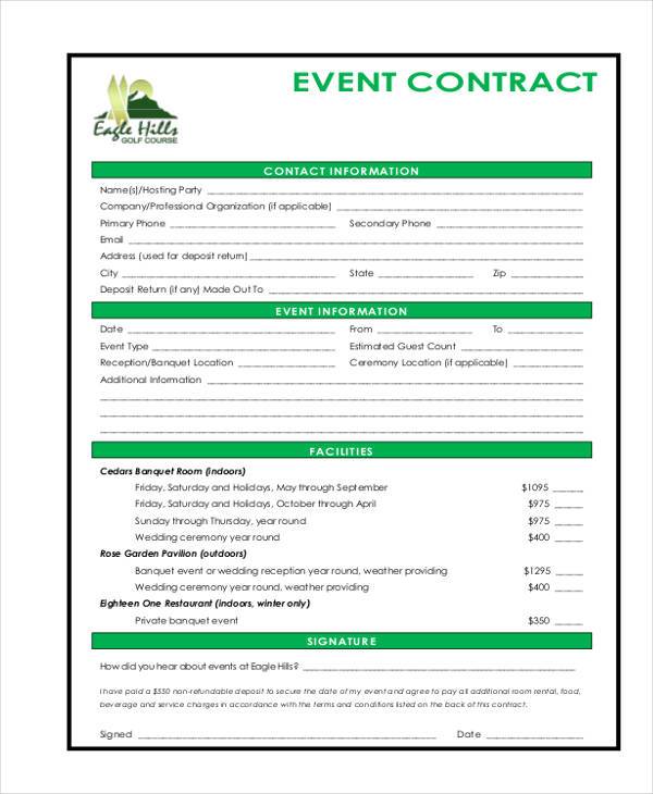 FREE 8+ Event Contract Forms in PDF | MS Word