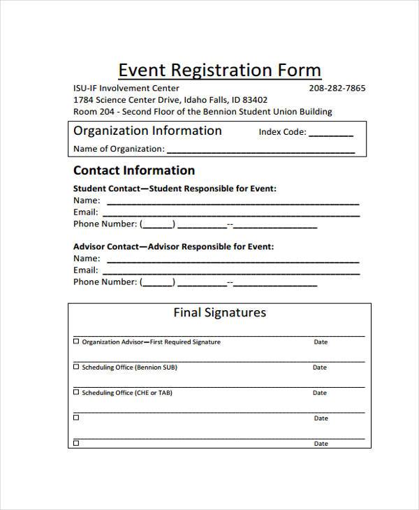 Free Printable Event Registration Form Printable Forms Free Online