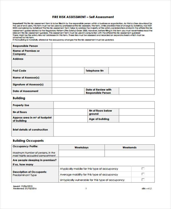 Fire Risk Assessment Form Template Free Free Printable Templates