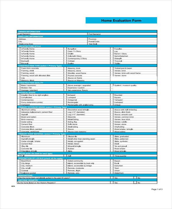 FREE 12+ Home Evaluation Form Samples, PDF, MS Word, Google Docs