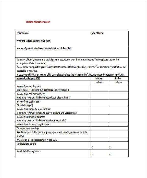 FREE 8+ Income Assessment Form Samples in PDF | MS Word