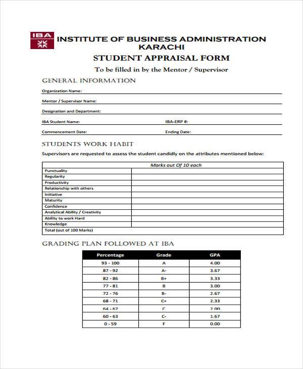 FREE 7+ Sample Internship Appraisal Forms in PDF | MS Word