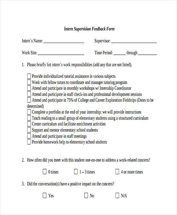 FREE 11+ Internship Feedback Form Samples, PDF, MS Word, Google Docs
