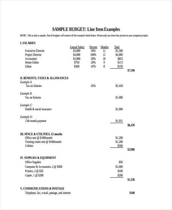 FREE 12+ Line Item Budget Form Samples, PDF, MS Word, Google Docs, Excel
