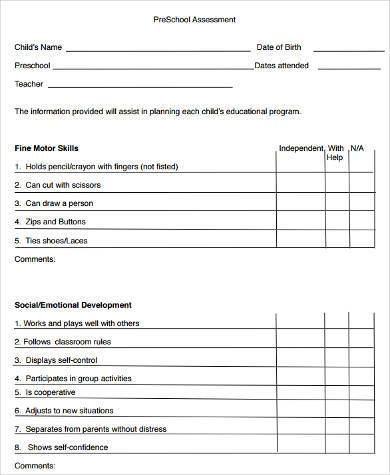 FREE 13+ Preschool Assessment Form Samples, PDF, MS Word, Google Docs