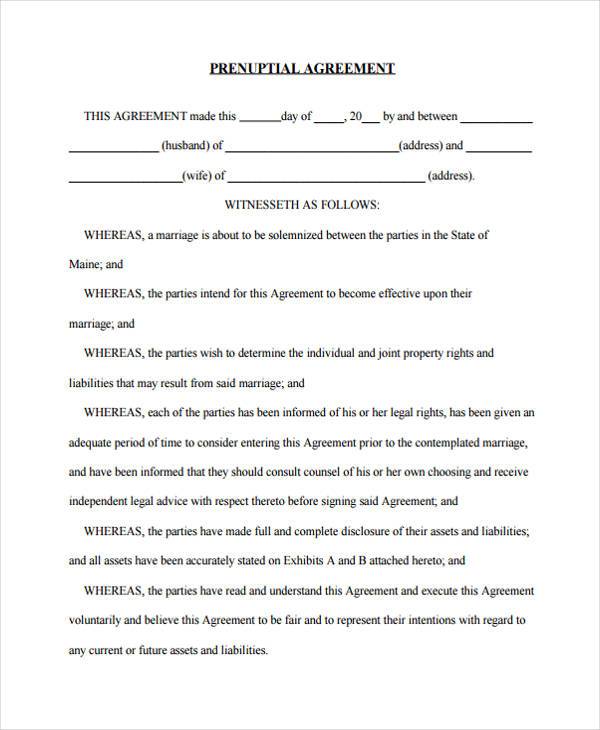Free Printable Prenuptial Agreement Form