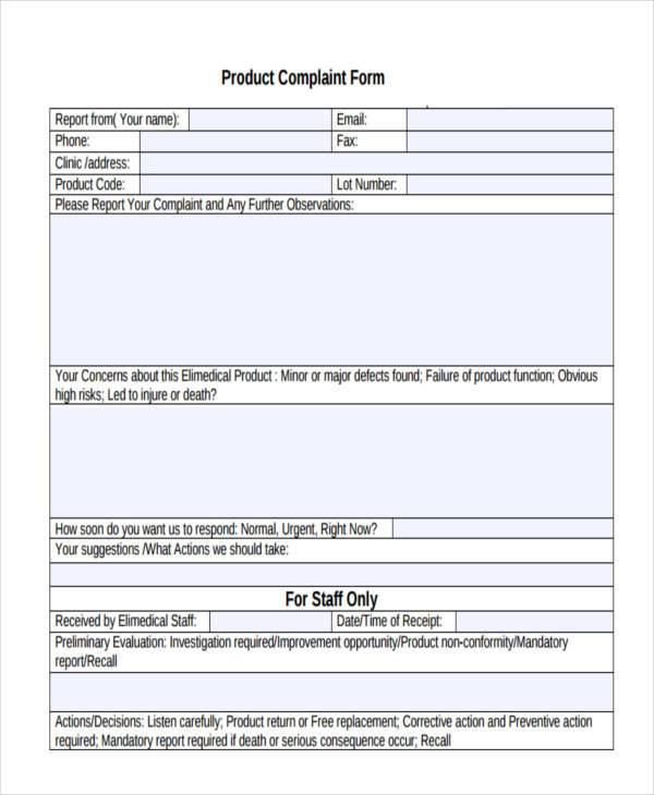 FREE 8+ Sample Product Complaint Forms in PDF | MS Word