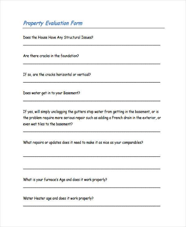 FREE 8+ Sample Property Evaluation Forms in PDF | MS Word