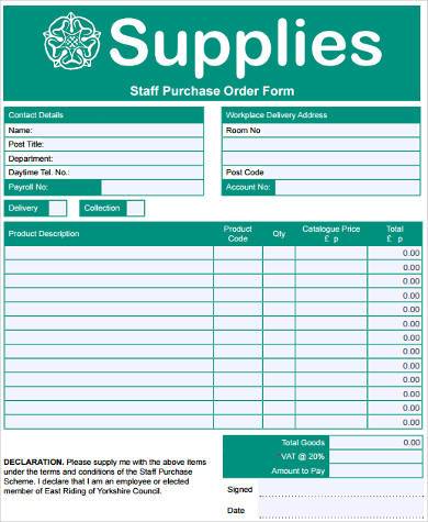 FREE 7+ Sample Staff Purchase Forms in MS Word | PDF