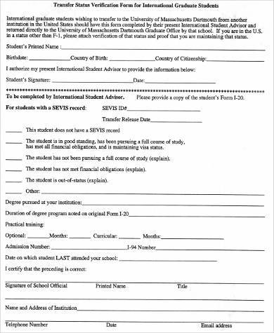 FREE 8+ Sample Transfer Verification Forms in PDF | MS Word