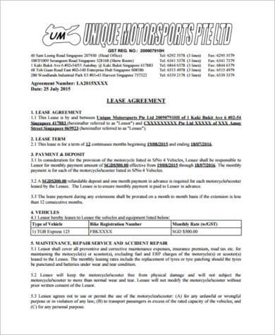 FREE 9+ Vehicle Lease Agreement Samples in MS Word | PDF