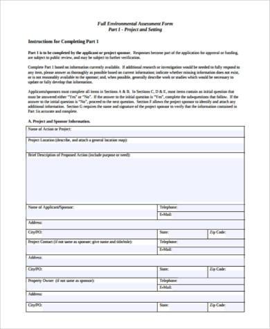 FREE 9+ Sample Environmental Assessment Forms in PDF | MS Word | Excel
