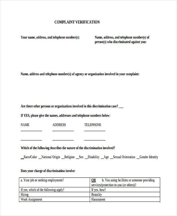 FREE 8+ Complaint Verification Forms in PDF | MS Word