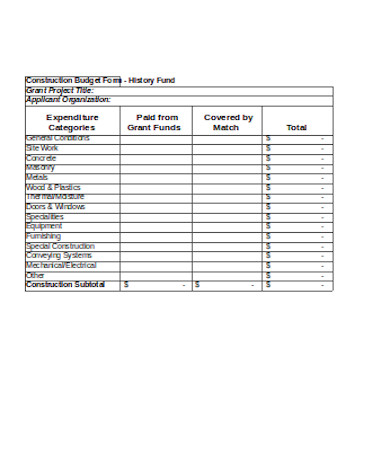 FREE 9+ Sample Construction Budget Forms in PDF | MS Word | Excel