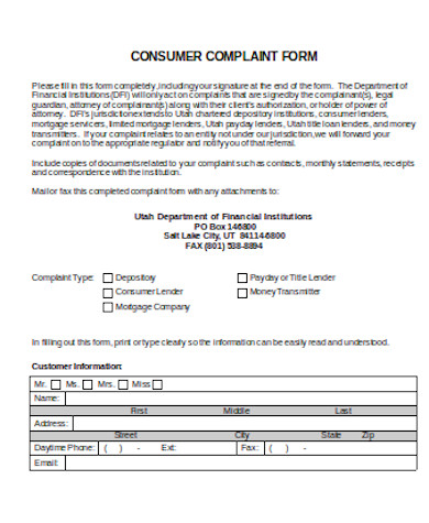 FREE 10+ Sample Consumer Complaint Forms in MS Word | PDF