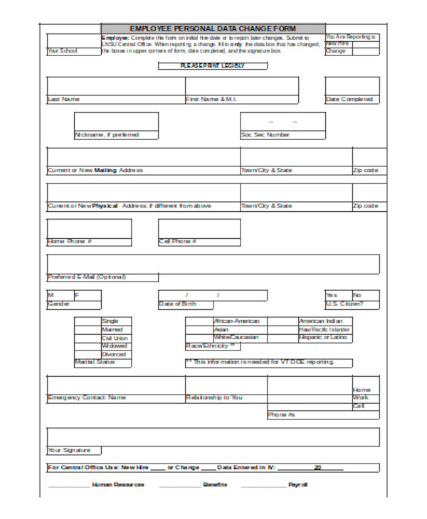 FREE 12+ Employee Personal Information Form Samples, PDF, MS Word ...