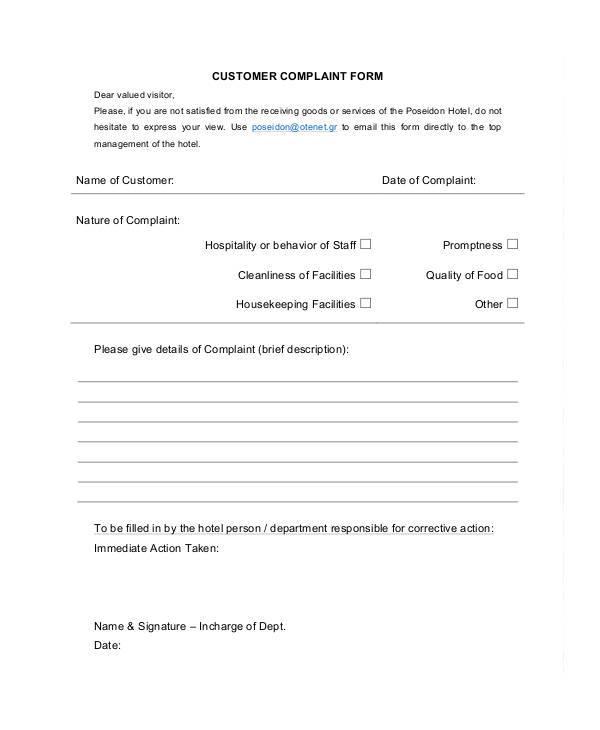 FREE 7+ Sample Guest Complaint Forms in PDF | MS Word