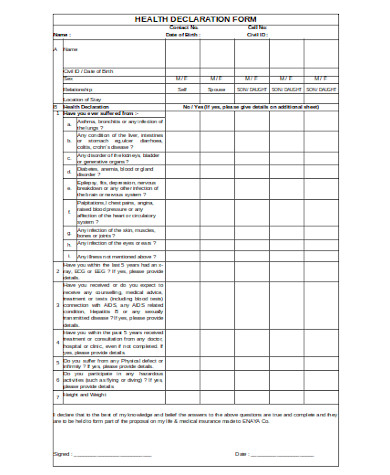 FREE 13+ Health Declaration Form Samples, PDF, MS Word, Google Docs, Excel