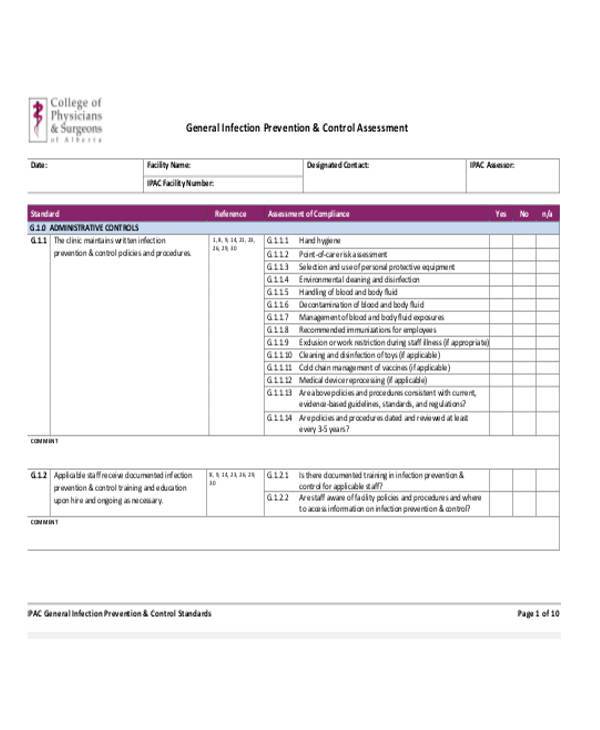 FREE 7+ Sample Infection Control Assessment Forms in PDF | MS Word