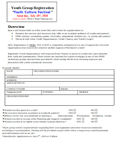 FREE 12+ Youth Group Registration Form Samples, PDF, MS Word, Google Docs