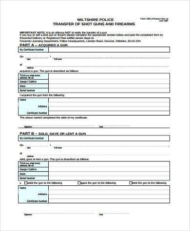 FREE 12+ Gun Ownership Transfer Form Samples, PDF, MS Word, Google Docs