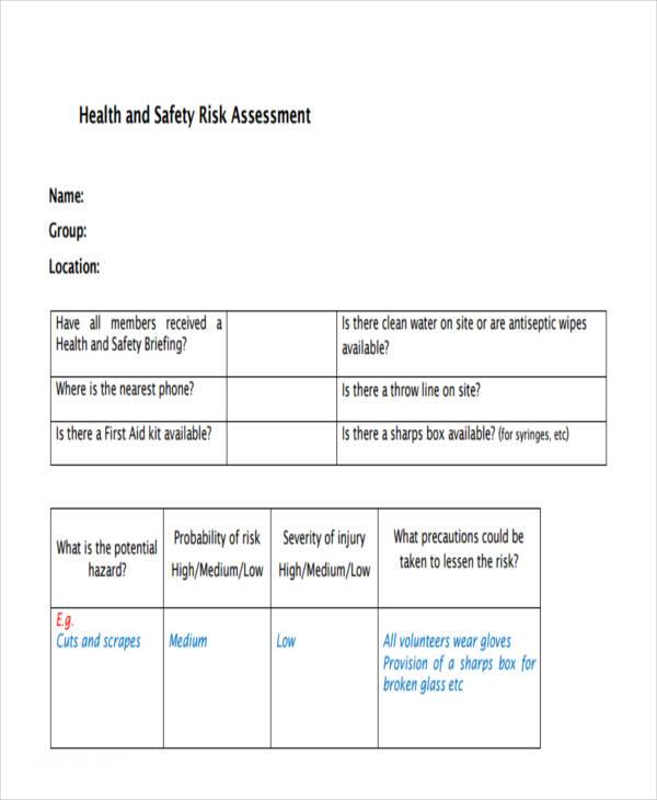 FREE 7+ Sample Health and Safety Risk Assessment Forms in PDF | MS Word