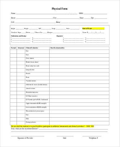 FREE 9+ Sample Generic Physical Forms in PDF | MS Word