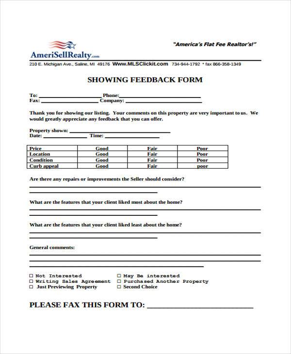 FREE 7+ Sample Real Estate Feedback Forms in PDF