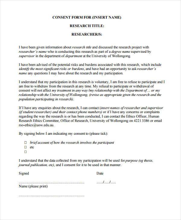 FREE 12+ Research Consent Form Samples, PDF, MS Word, Google Docs