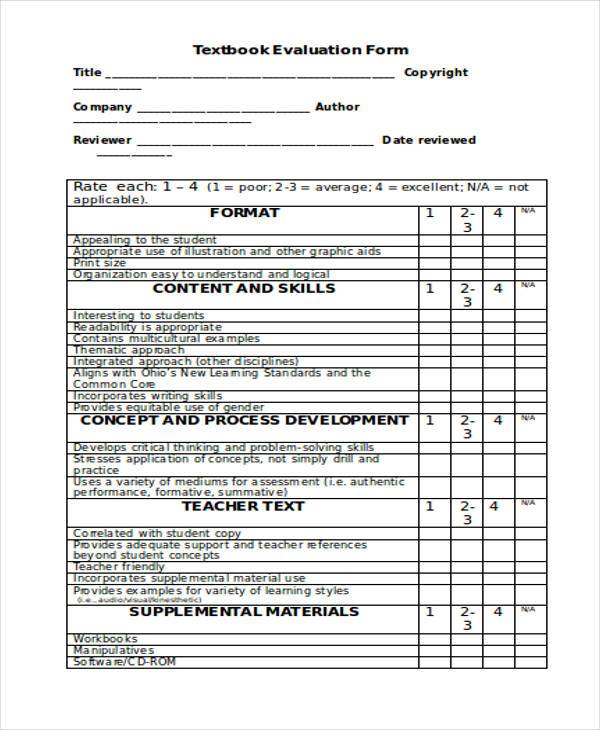 FREE 7+ Sample Textbook Evaluation Forms in PDF | MS Word