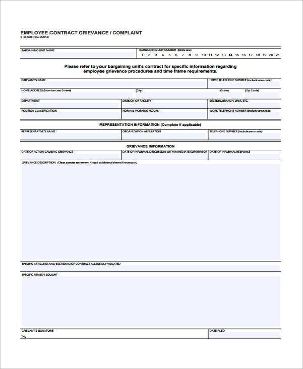 FREE 8+ Sample Grievance Complaint Forms in PDF | MS Word