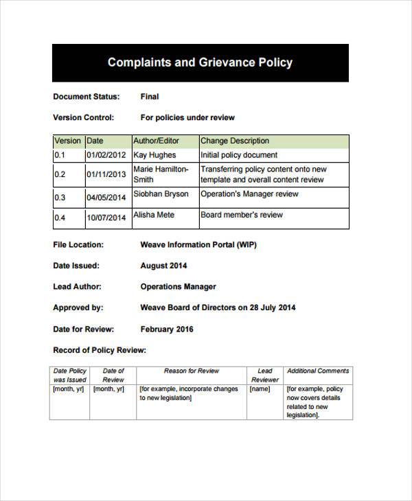 FREE 8+ Sample Grievance Complaint Forms in PDF | MS Word