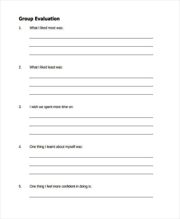 FREE 11+ Group Evaluation Forms in PDF | MS Word | Excel