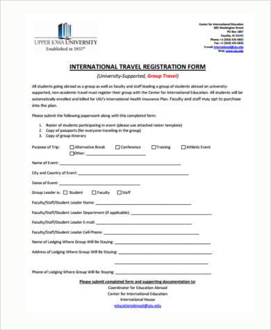 FREE 8+ Sample Travel Registration Forms in PDF | MS Word