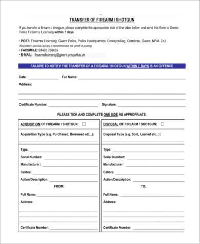 FREE 12+ Gun Ownership Transfer Form Samples, PDF, MS Word, Google Docs