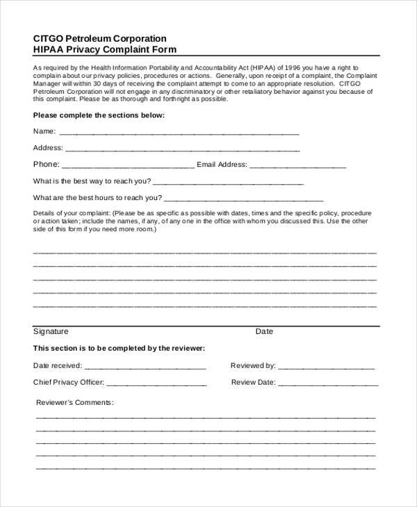FREE 10+ Privacy Complaint Forms in PDF | MS Word