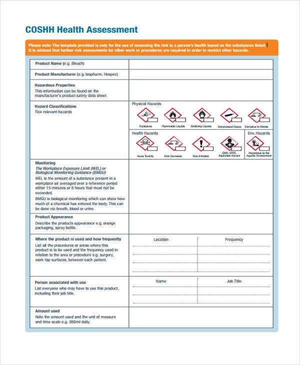 FREE 7 Sample COSHH Assessment Forms In PDF MS Word
