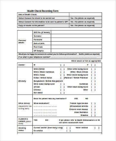 FREE 8+ Sample Health Check Forms in PDF | MS Word