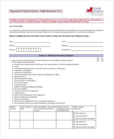 FREE 13+ Health Declaration Form Samples, PDF, MS Word, Google Docs, Excel