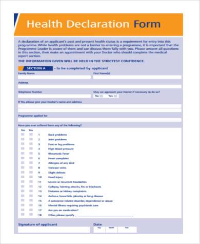 FREE 13+ Health Declaration Form Samples, PDF, MS Word, Google Docs, Excel