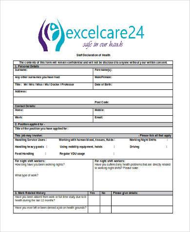 FREE 13+ Health Declaration Form Samples, PDF, MS Word, Google Docs, Excel