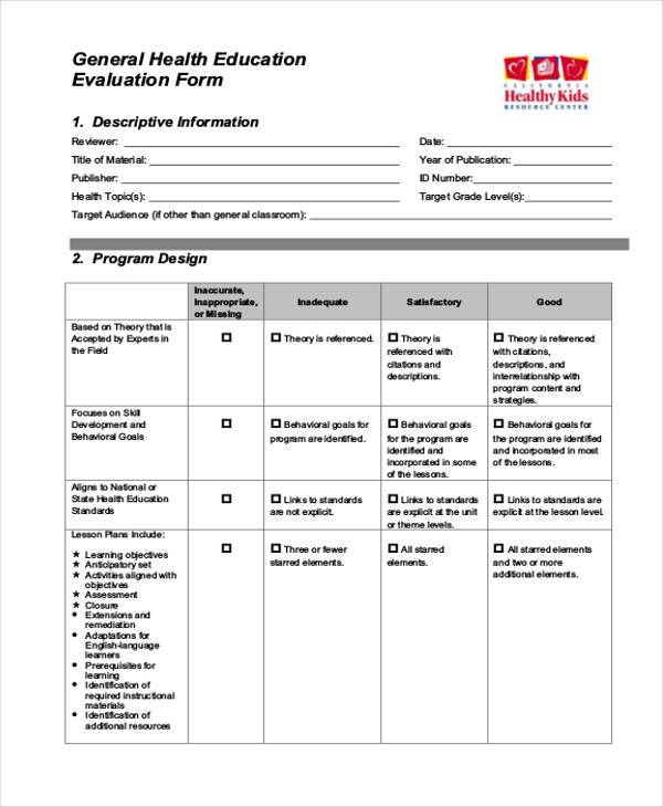 FREE 7+ Sample Health Evaluation Forms in PDF | MS Word