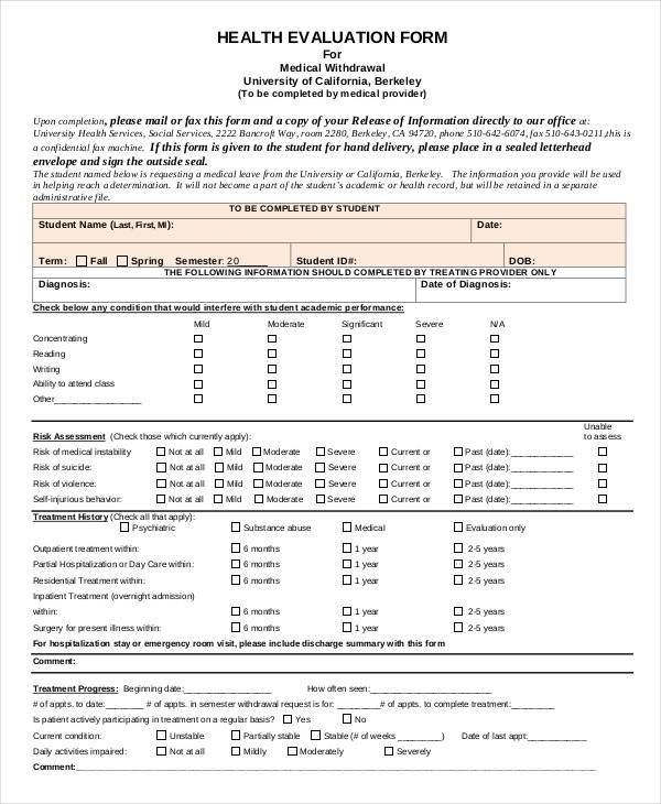 FREE 7+ Sample Health Evaluation Forms in PDF | MS Word