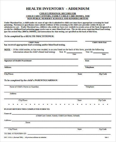 FREE 9+ Sample Health Inventory Forms in PDF | MS Word | Excel