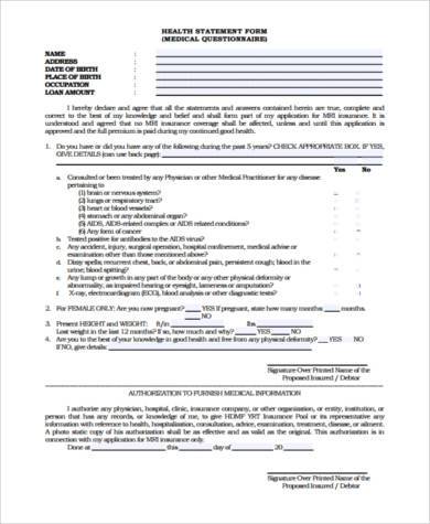 FREE 7+ Sample Health Statement Forms in PDF | MS Word