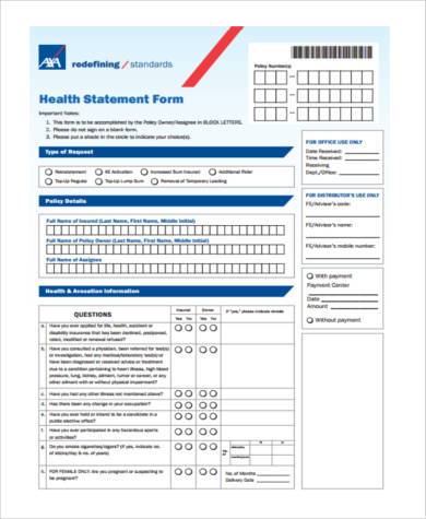 FREE 7+ Sample Health Statement Forms in PDF | MS Word