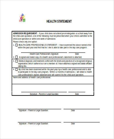 FREE 7+ Sample Health Statement Forms in PDF | MS Word